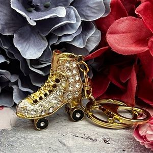 Accessories | Golden Roller Skate With Silver Crystals Keychain Charm ...